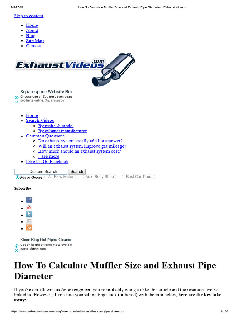 How To Calculate Muffler Size and Exhaust Pipe Diameter - Exhaust ...