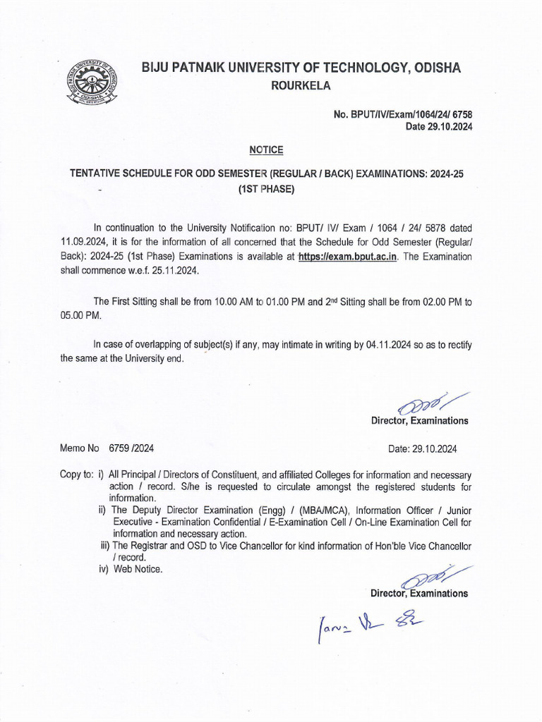 Tentative Schedule For Odd Semester (Regular, Back) Examinations 2024 ...