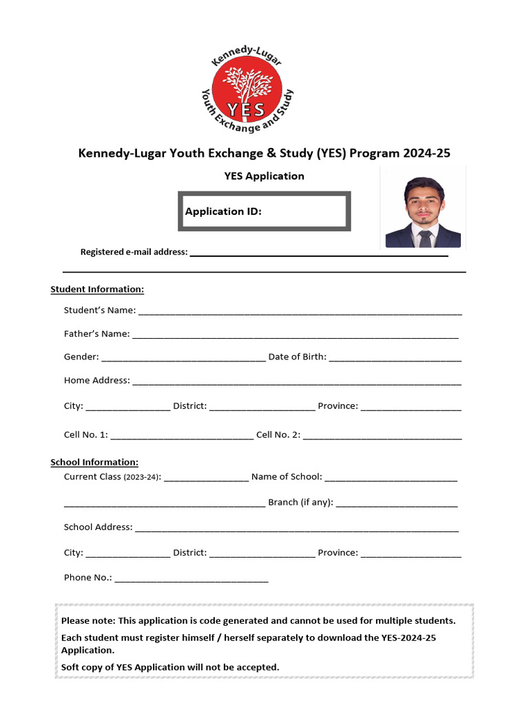 YES Program Application 2024-25 Form | PDF | Travel Visa