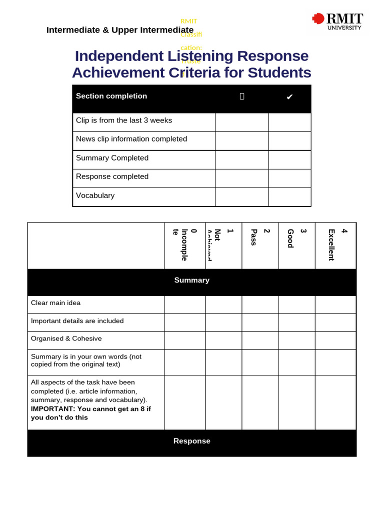 ILR Achievement Criteria Student (I&UI-LS) | PDF