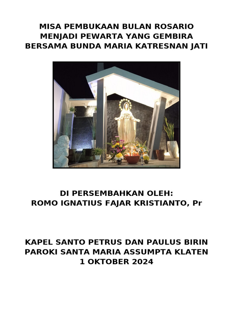 Teks Misa Pembukaan Bulan Rosario | PDF