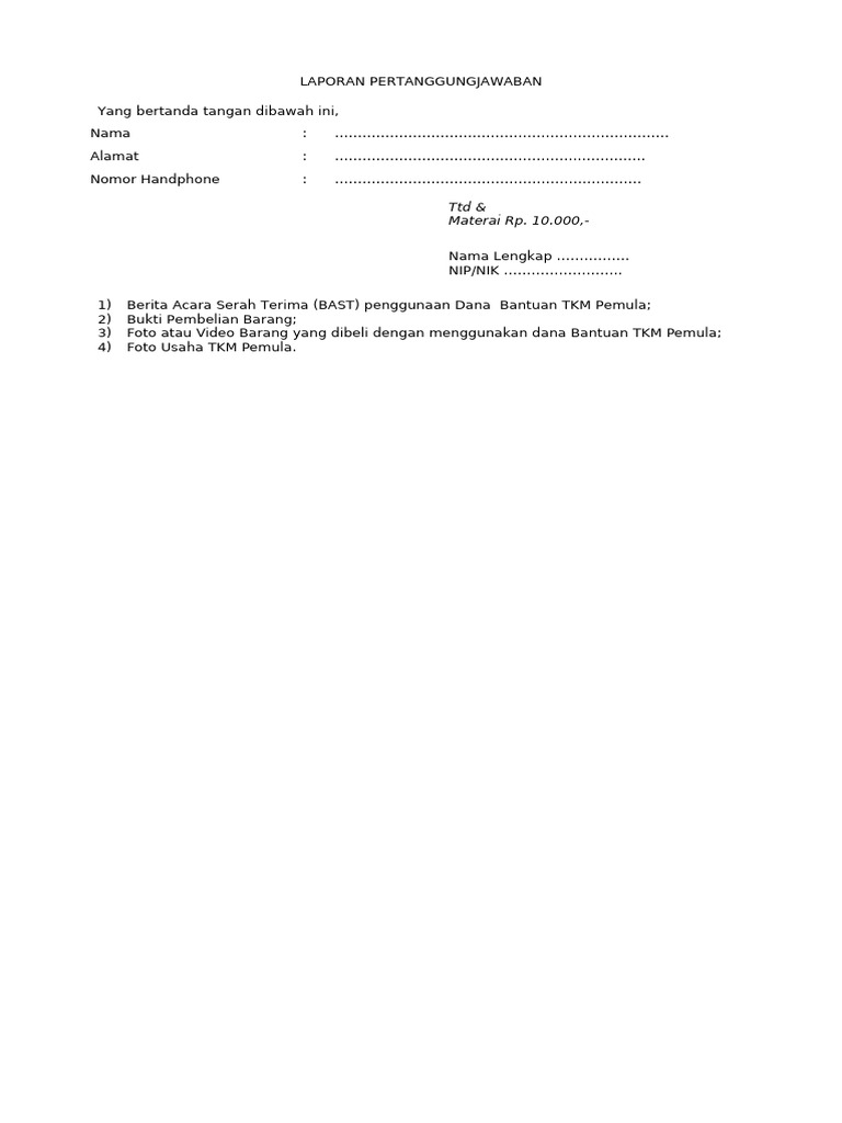 Format LPJ TKM Pemula Tahun 2024 | PDF