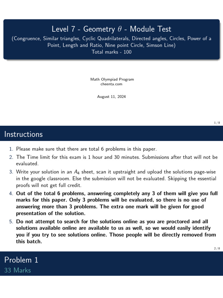 Level 7 Geometry Theta Module Test | PDF | Triangle | Circle