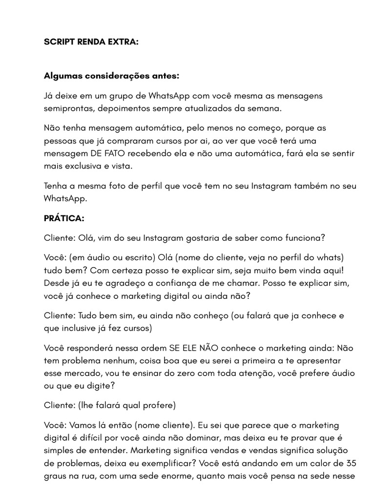 Scripts para Atendimento de Renda Extra | PDF | Marketing | Publicidade