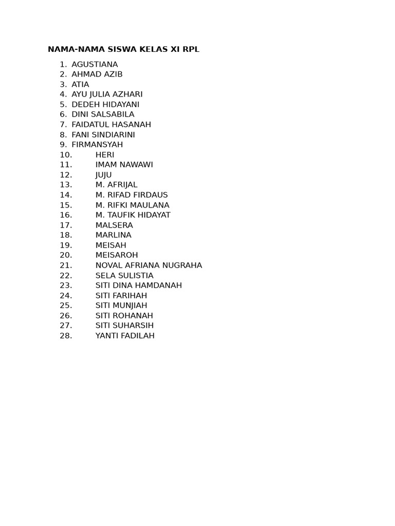 Nama Siswa Kelas XI RPL 2023-2024 | PDF | Griya & Taman