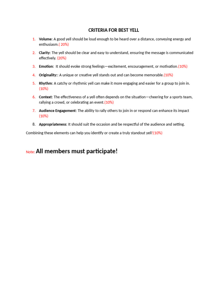 Criteria For Best Yell | PDF
