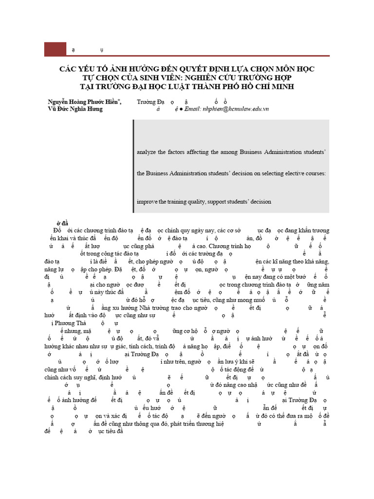 CC Yu T NH HNG N Quyt NH La CHN MN HC T CHN CA Sinh Vin Nghin Cu TRNG HP Ti TRNG I HC Lut THNH ...