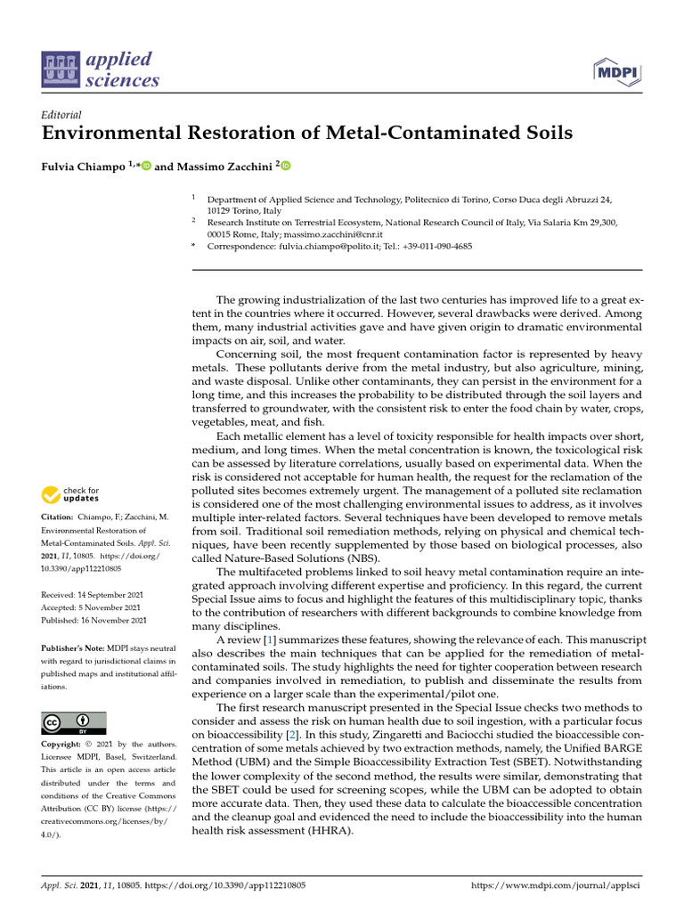 Environmental Restoration of Metal-Contaminated So | PDF | Soil ...