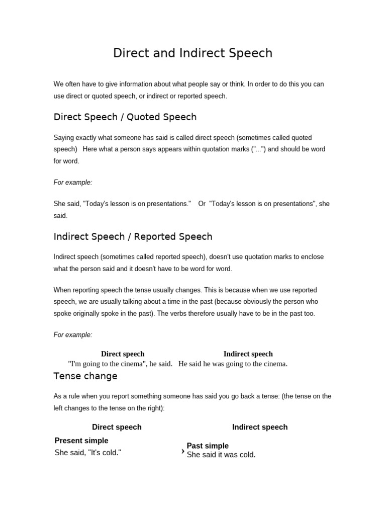 Understanding Direct and Indirect Speech | PDF | Linguistic Morphology ...