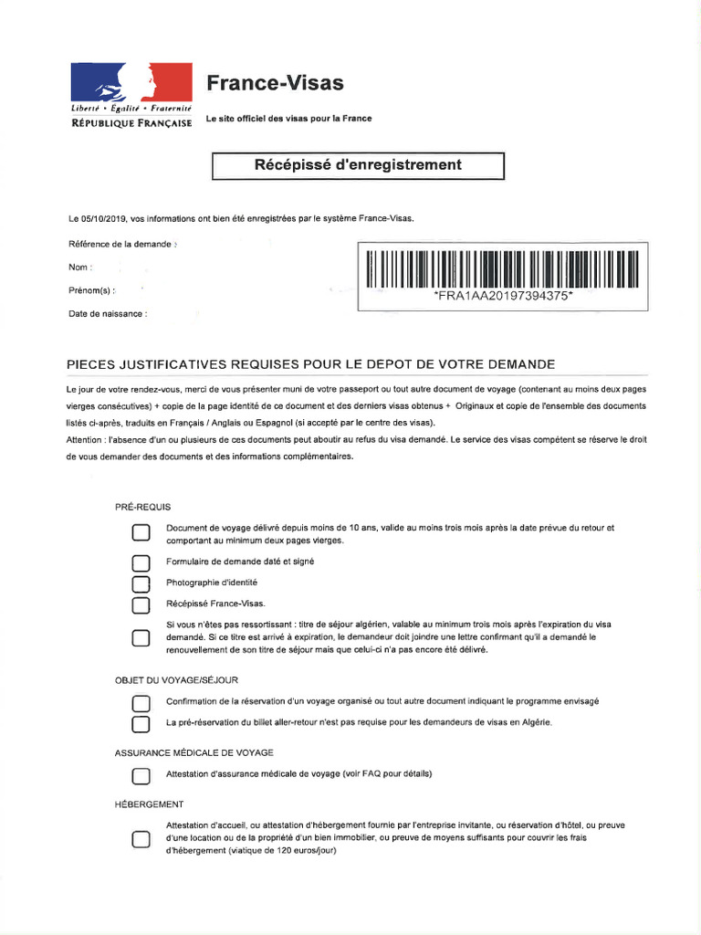 Dossier A Fournir (Visa France) Touristique Ou Affaire | PDF