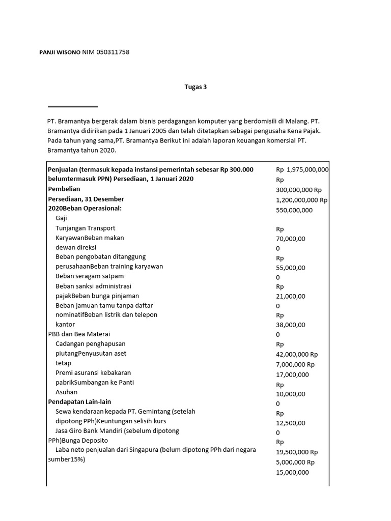 Tugas 3 Akuntansi Perpajakan Panji Wisono | PDF | Bisnis | Pengelolaan ...