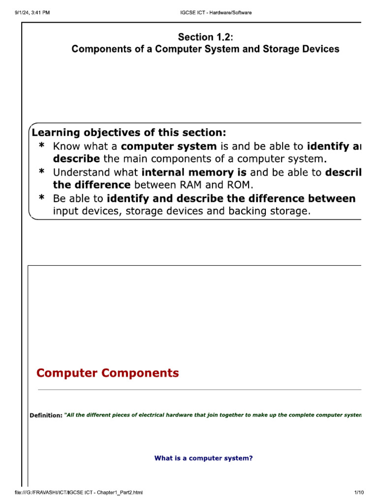 Igcse Ict Chapter 1 Types And Components Of Computer System Part 2 8397