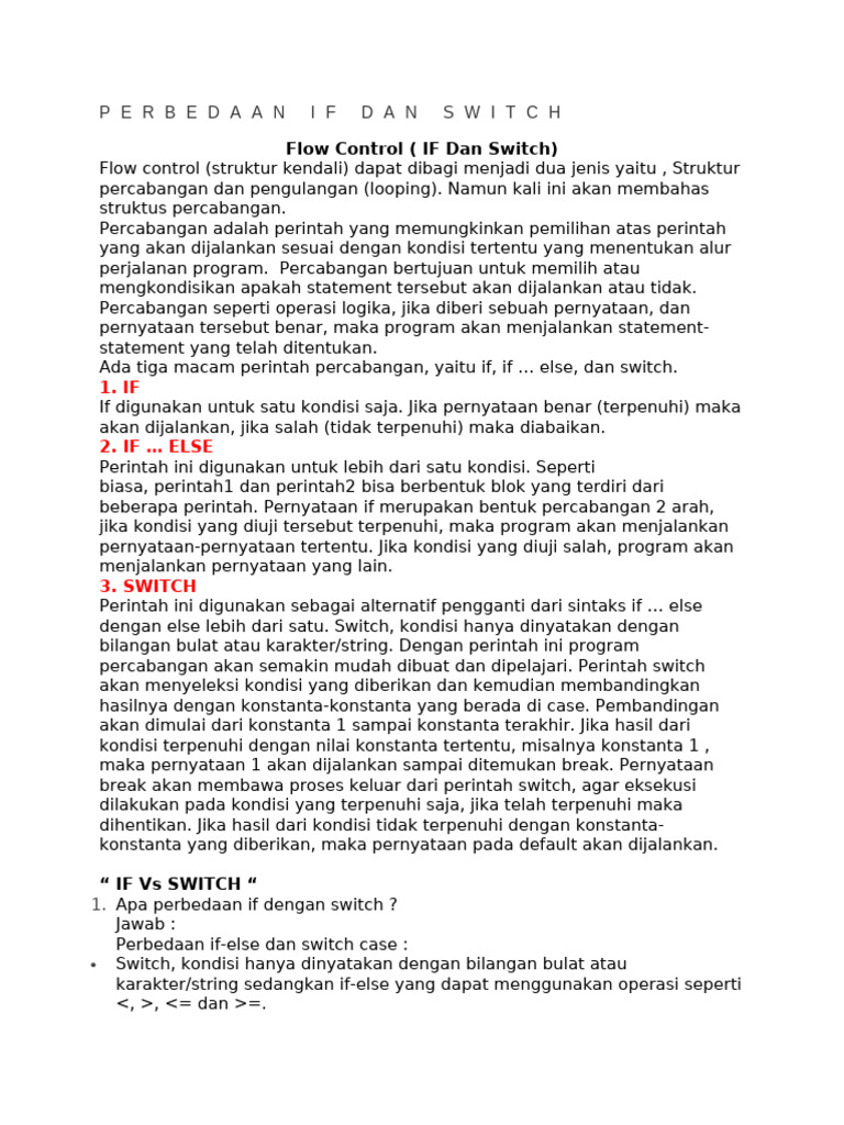 Perbedaan If Dan Switch | PDF | Metode & Bahan Ajar | Komputer