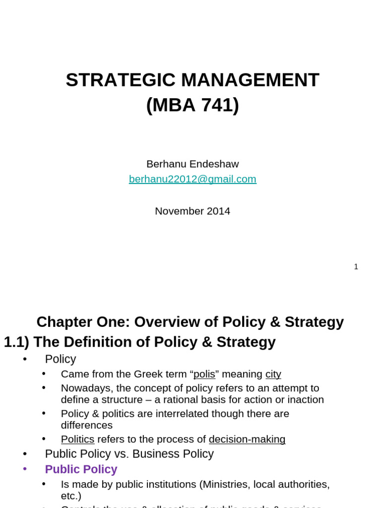 Chapter 1 Overview of Policy and Strategy | PDF | Strategic Management ...