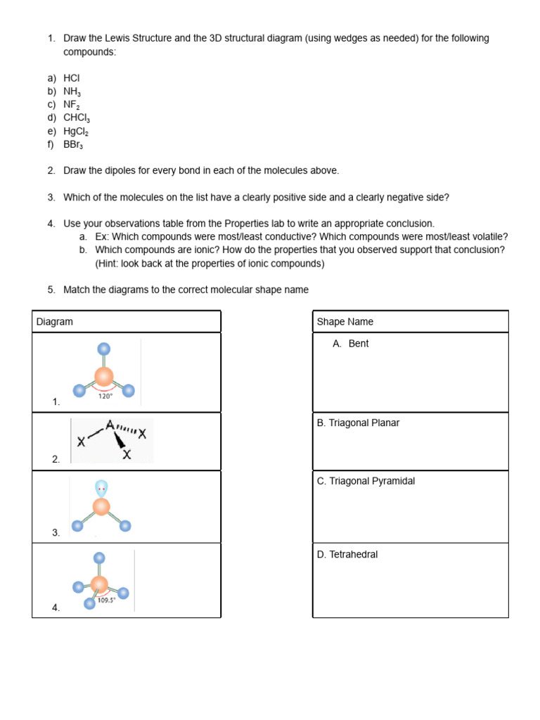 SCH3U0 Practice For The Molecular Shapes Quiz | PDF
