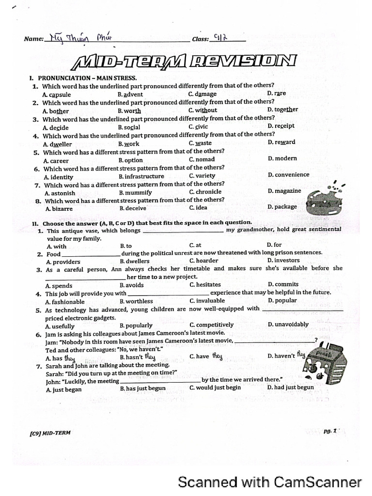 Đề Ôn GK1-Lớp9-Trường NVL | PDF