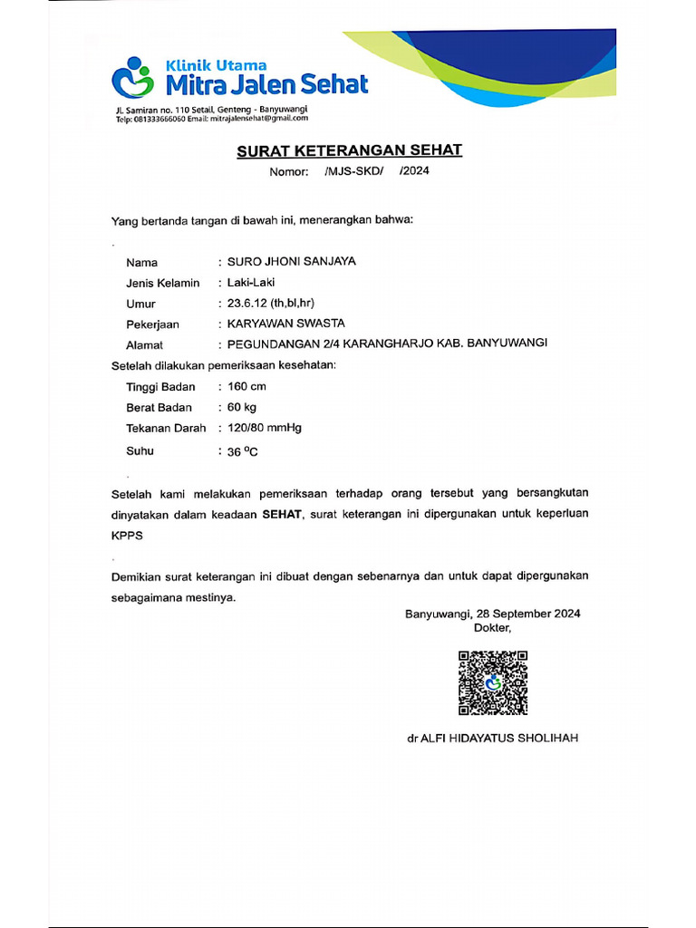 Surat Sehat Sanjay | PDF