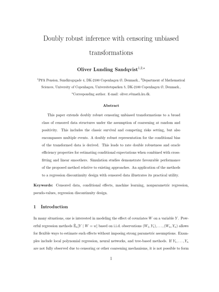 Doubly Robust Inference With Censoring Unbiased Transformations | PDF | Estimator | Regression ...