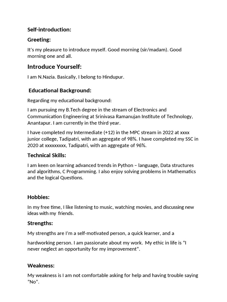 Self Introduction | PDF