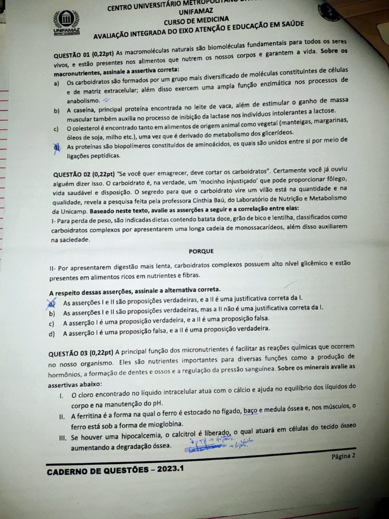 prova aes 4 2023.1 | PDF | Bile | Glicolise