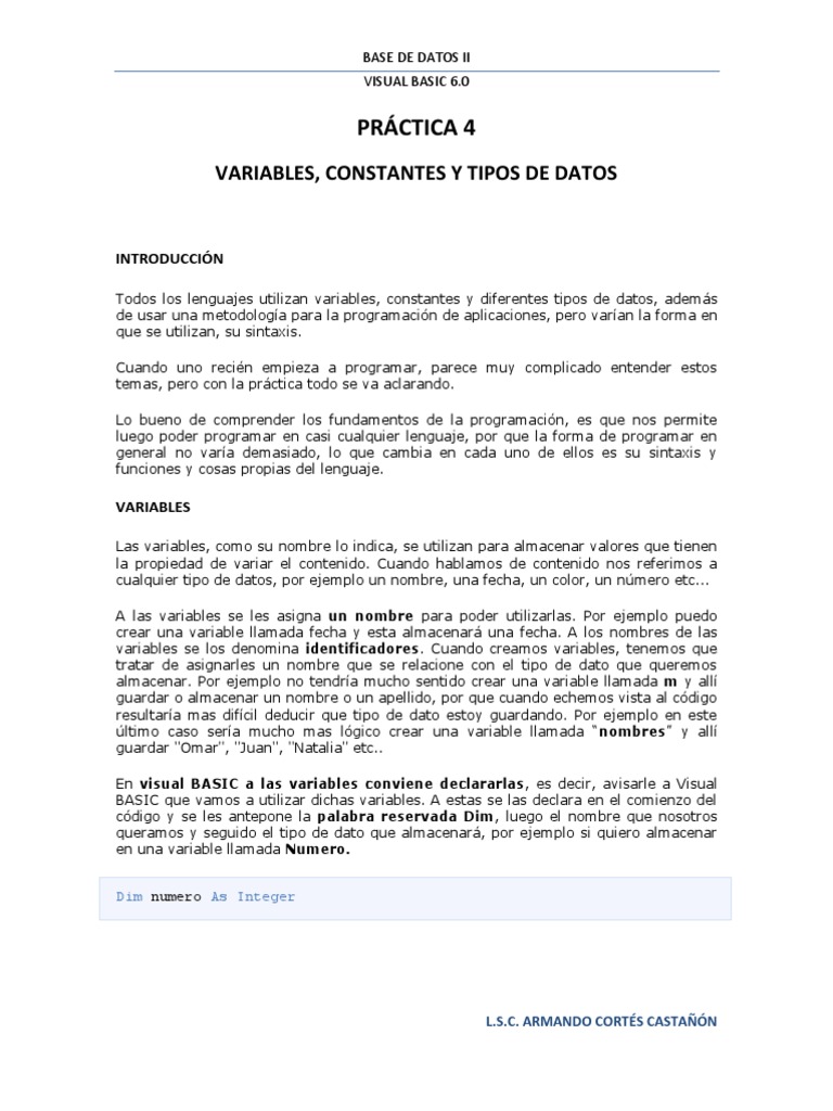 Variables y Constantes en Visual Basic | PDF | Lenguaje de programación ...