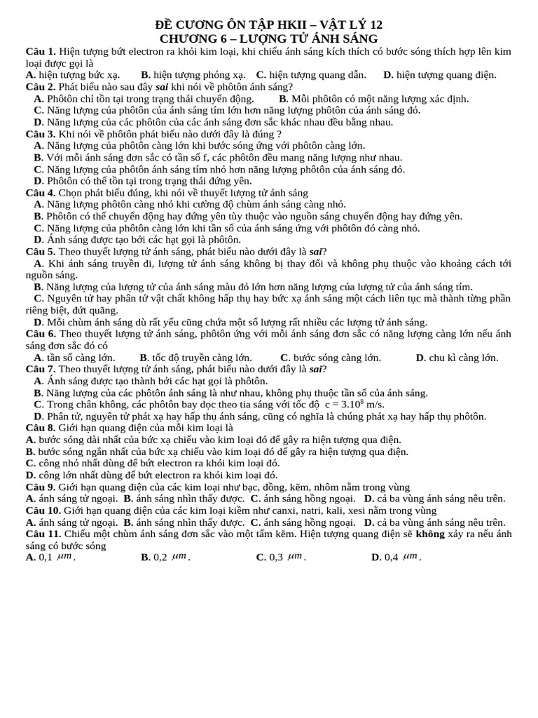 ĐỀ CƯƠNG HKII LÝ 12 2122 | PDF