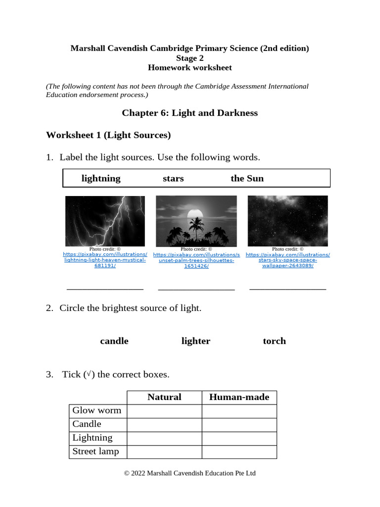 Light and Darkness Worksheet Answers | PDF | Electromagnetic Spectrum ...