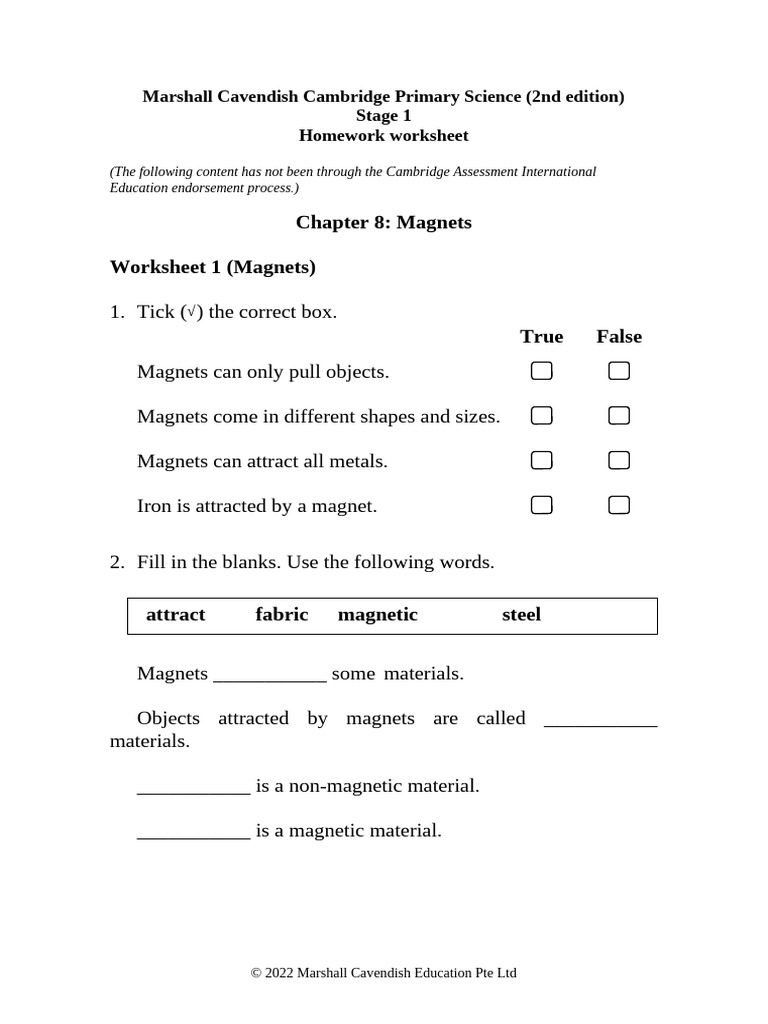 Magnets Worksheet for Grade 6 Students | PDF | Magnetism | Magnet