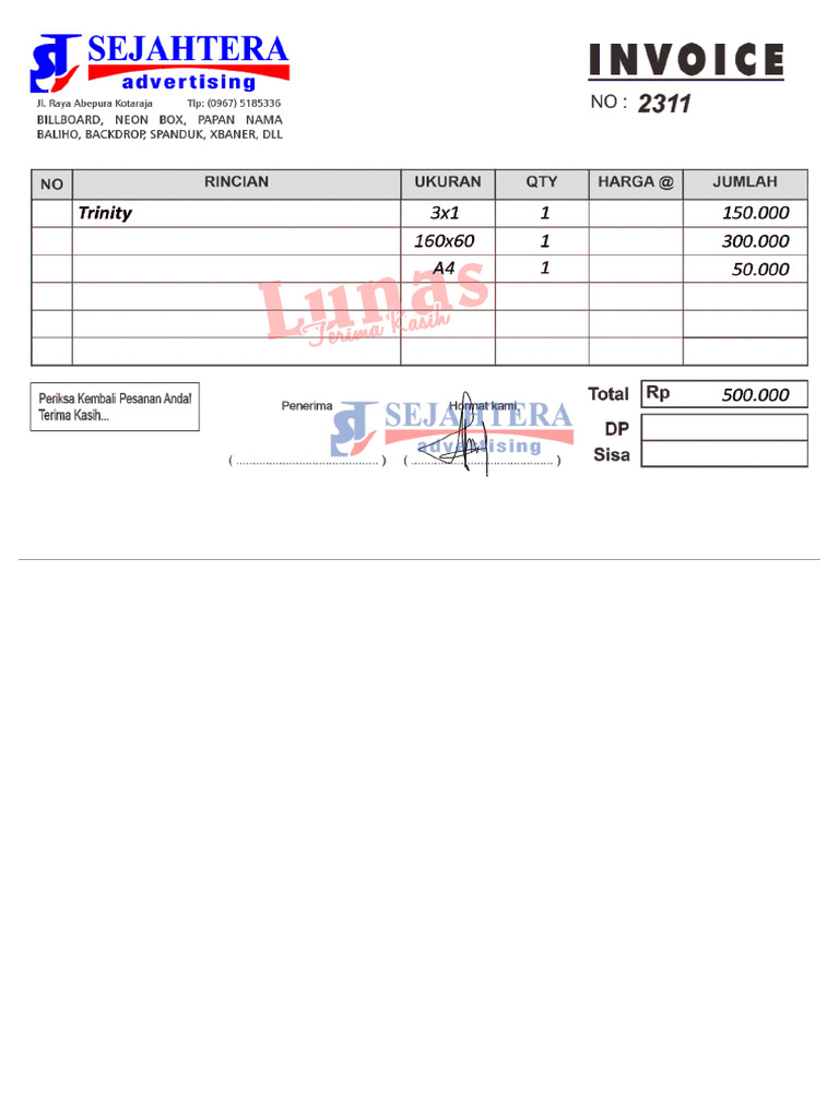 Invoice Lunas Trinity | PDF
