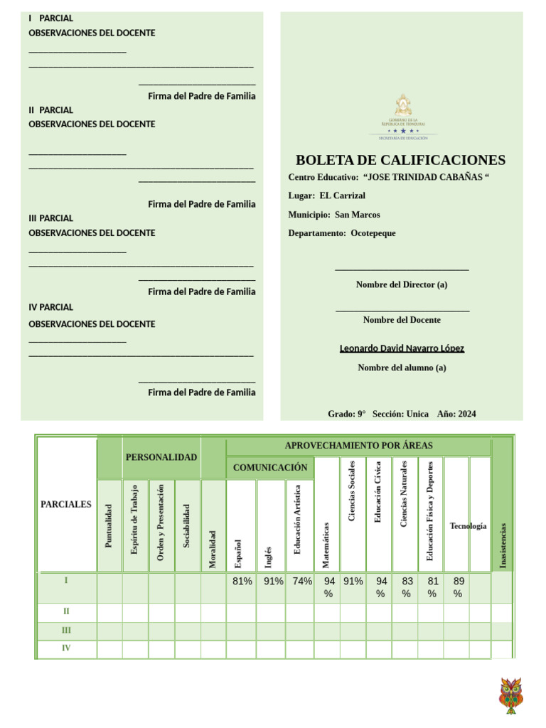 Formato Boleta de Calificaciones 2024 | PDF | Science