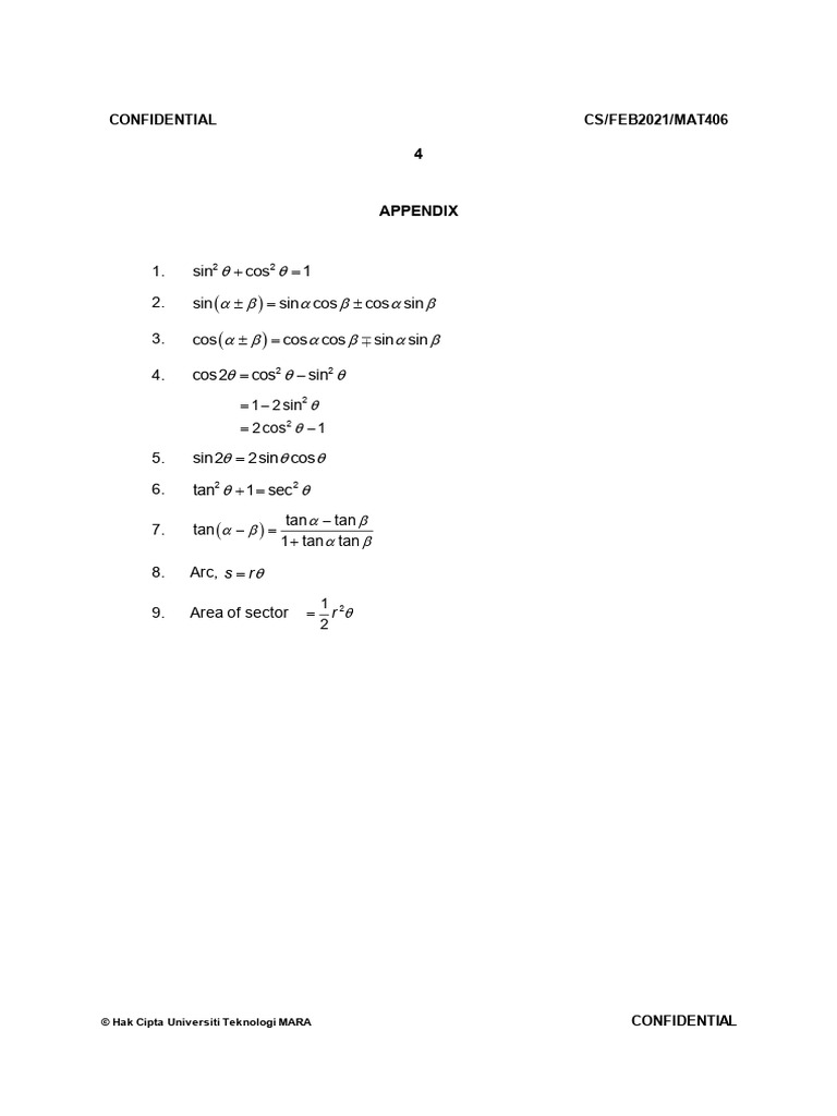 Trigonometry Formulas Appendix | PDF