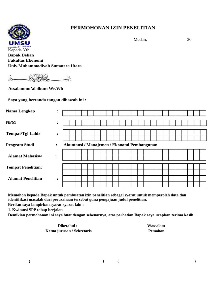 Formulir Izin Penelitian | PDF