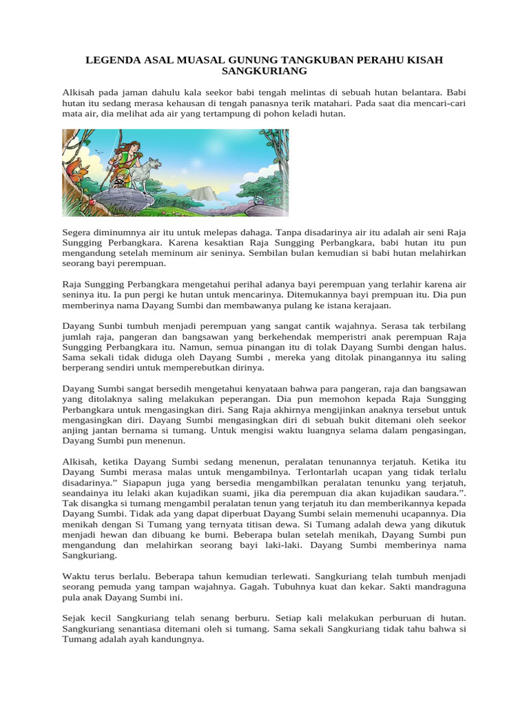Legenda Asal Muasal Gunung Tangkuban Perahu Kisah Sangkuriang | PDF