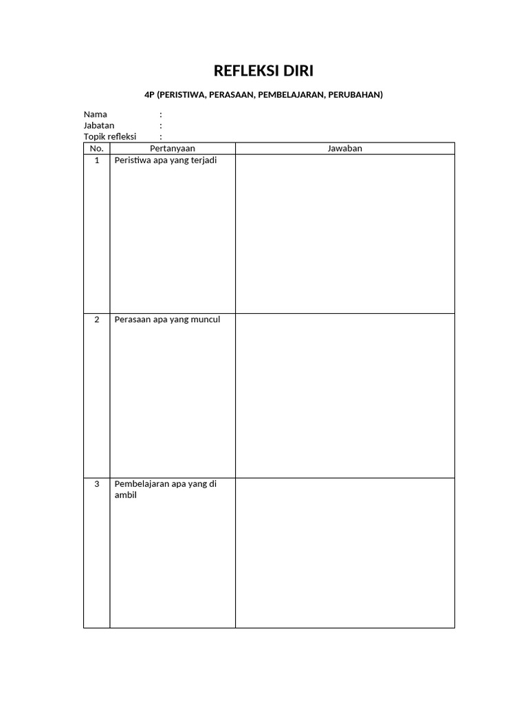 Form Refleksi Diri | PDF