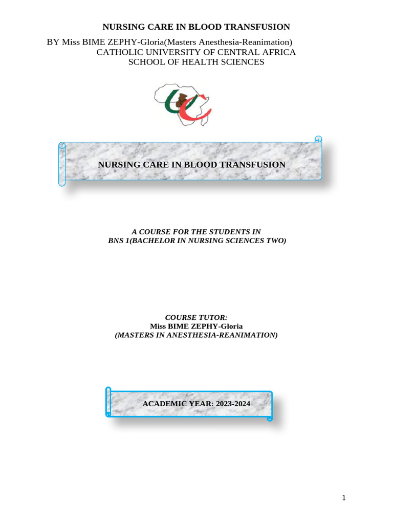 Nursing Care in Blood Transfusion | PDF | Coagulation | White Blood Cell