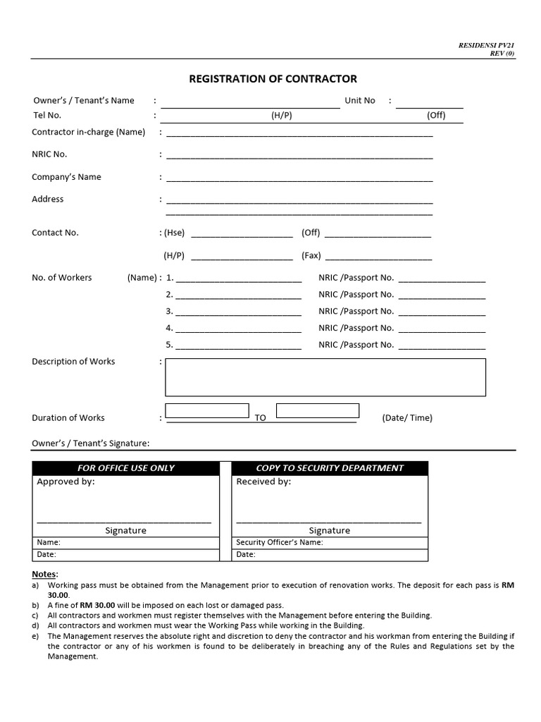 PV 21 Registration of Contractor | PDF