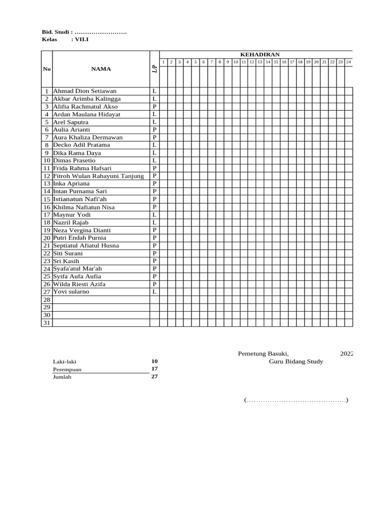 Format Absen TP.2022-2023 | PDF