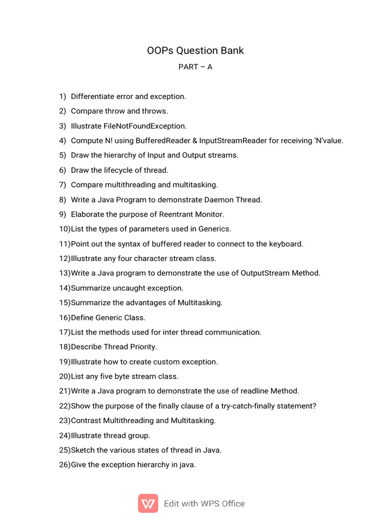 OOPs Question Bank | PDF