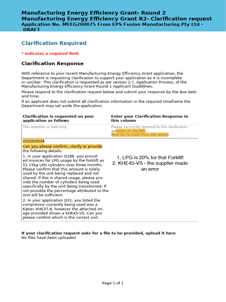 Manufacturing Energy Efficiency Grant R2 - Clarification Request | PDF