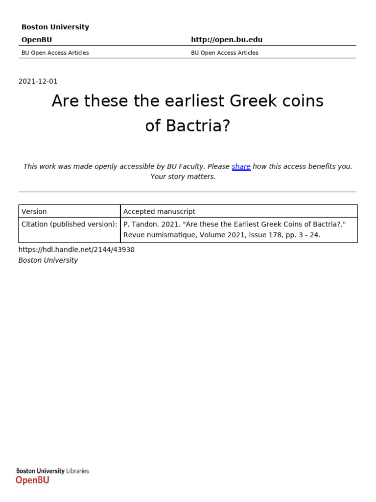 Earliest Greek Coins of Bactria - RN | PDF | Coins | Achaemenid Empire