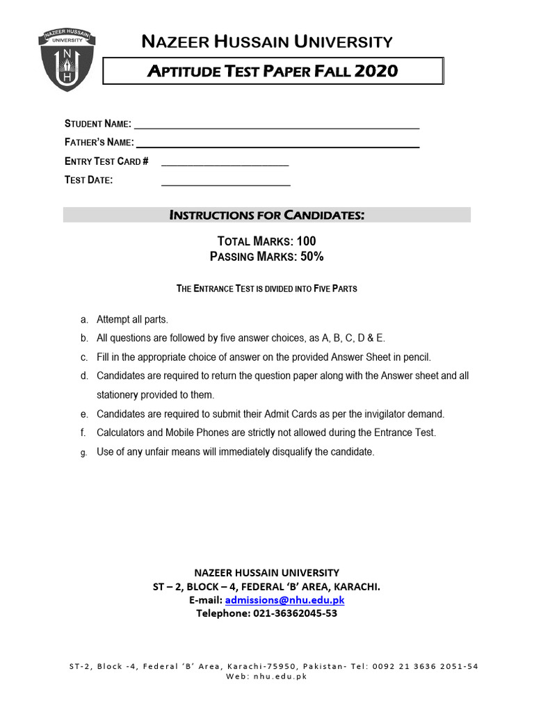 Sample Test Paper | PDF