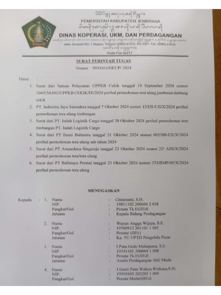 Surat Tugas Keg Tera Ulang 28 Okt | PDF