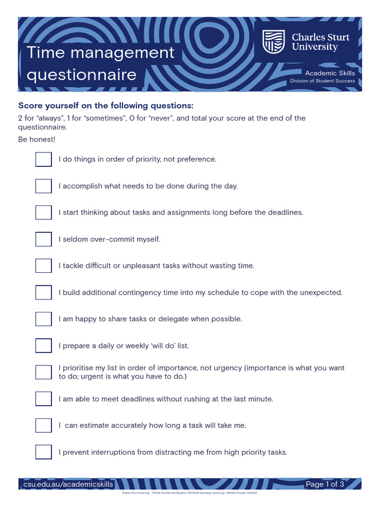 Time Management Questionnaire | PDF | Time Management | Professional Skills