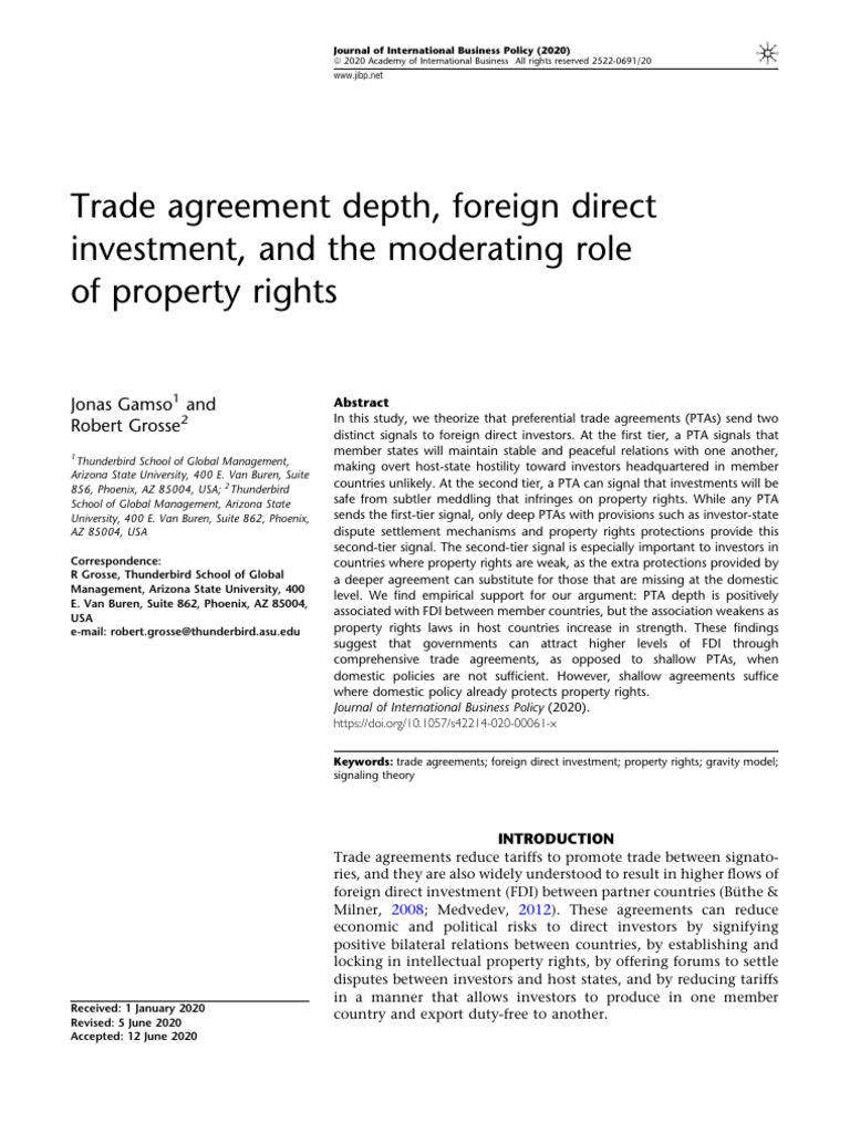 Impact of Trade Agreement Depth on FDI | PDF | Foreign Direct ...