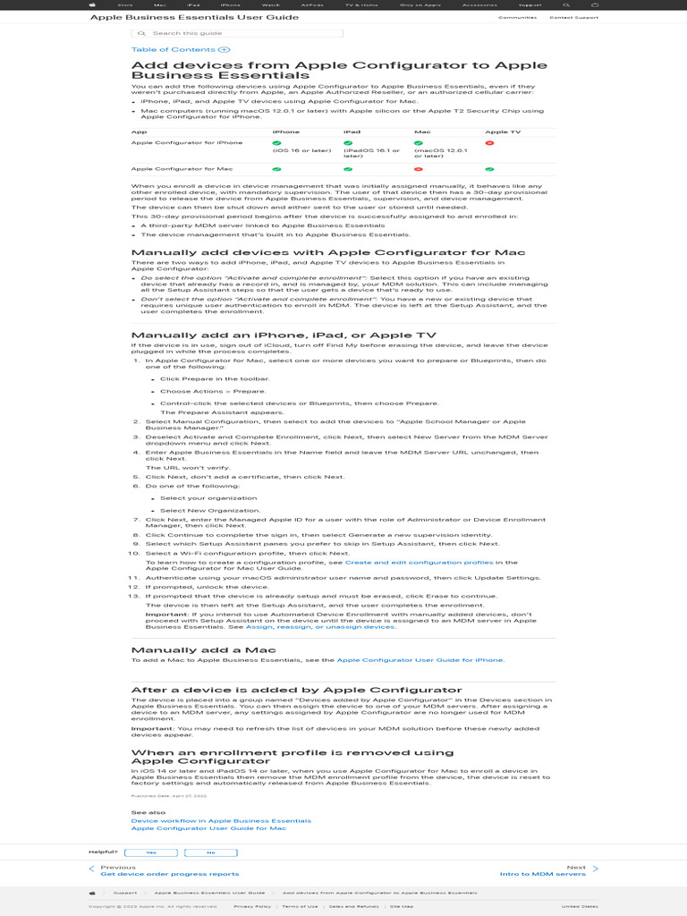 Add Devices From Apple Configurator To Apple Business Essentials - Apple Support | PDF | Apple ...