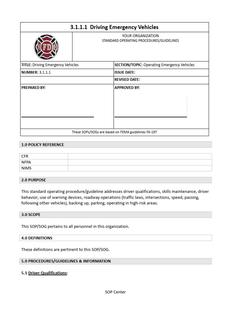 Emergency Vehicle Operation SOP | PDF | Traffic | Intersection (Road)