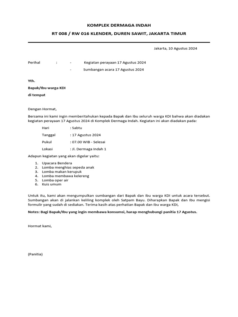 Undangan 17 Agustus KDI | PDF