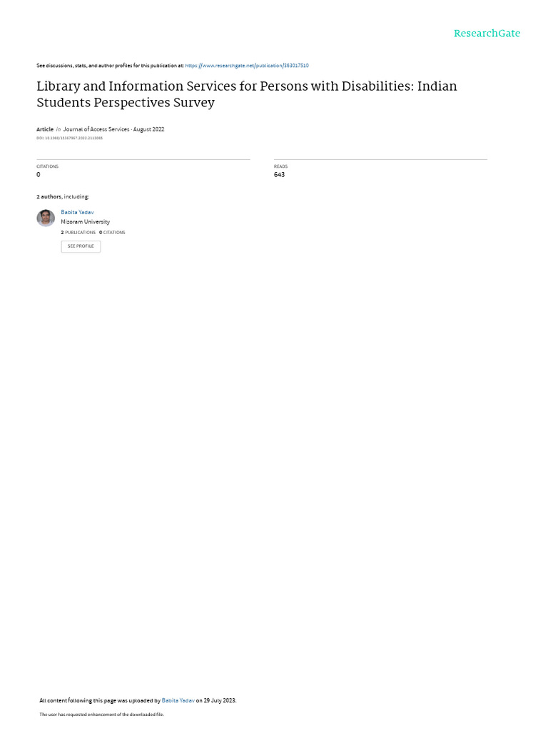 JAS BabitaSNSingh 241107 091622 | PDF | Libraries | Disability