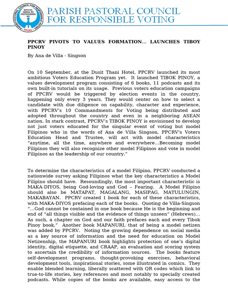 Ppcrv's Tibok Pinoy Launch 1 | PDF