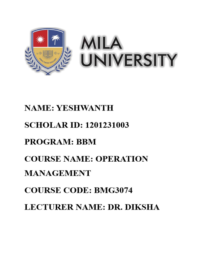 Operation Management Assignment - Yeshwanth | PDF | Workforce Productivity | Labour Economics